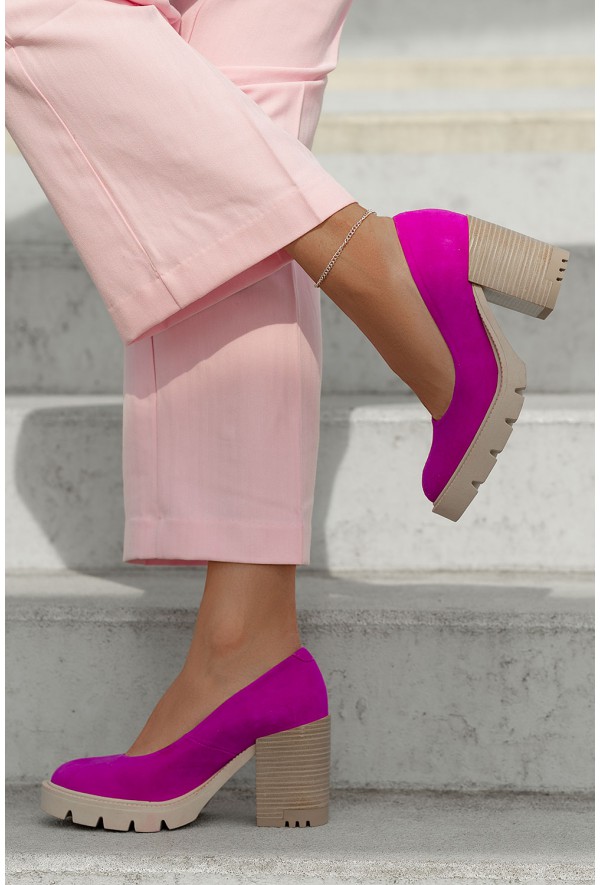 Zamszowe czółenka Menita fuksja - SAWAY