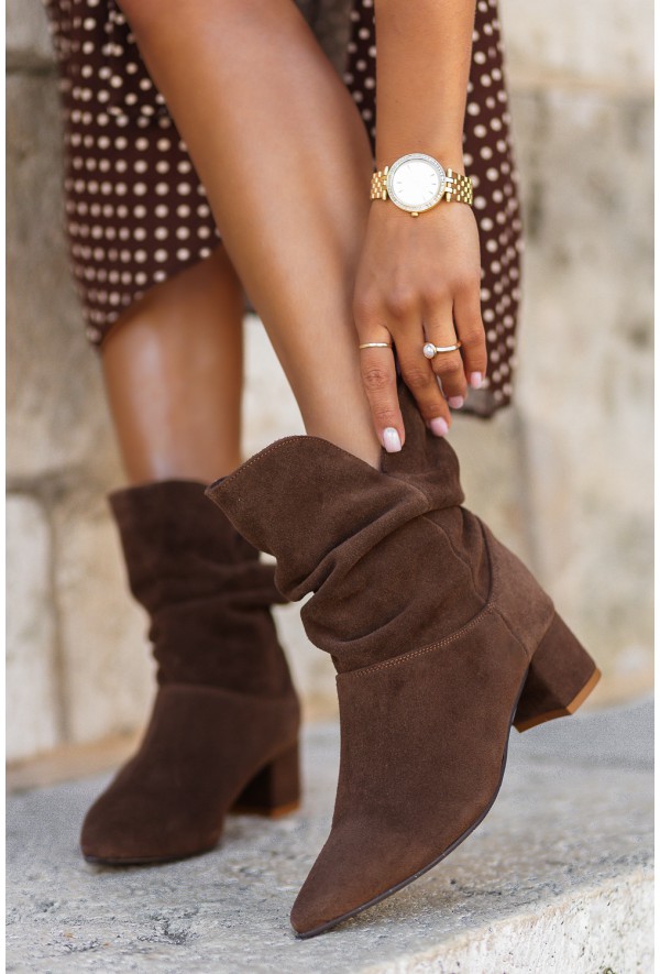 Zamszowe botki Negita brąz - SAWAY