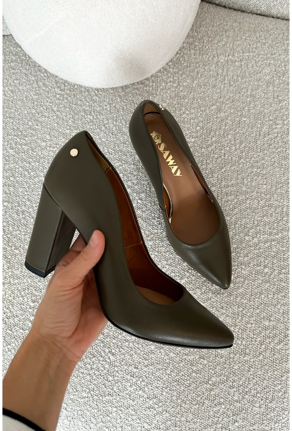 Ekskluzywne czółenka Aveira khaki - SAWAY