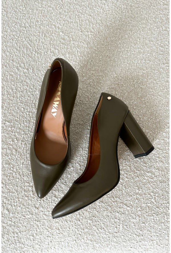 Ekskluzywne czółenka Aveira khaki - SAWAY